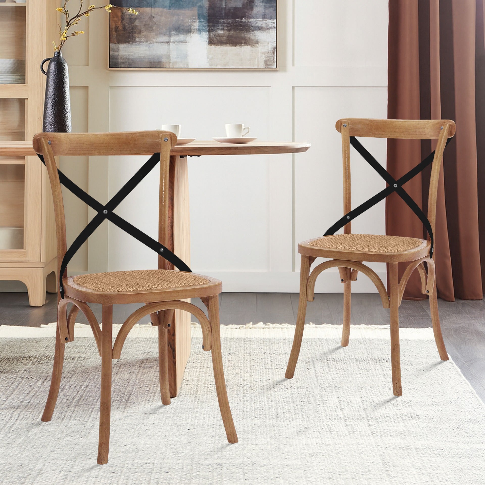 Aaron Dining Chair with Rattan Seat - Set of 2 - Oak – Treasurebox