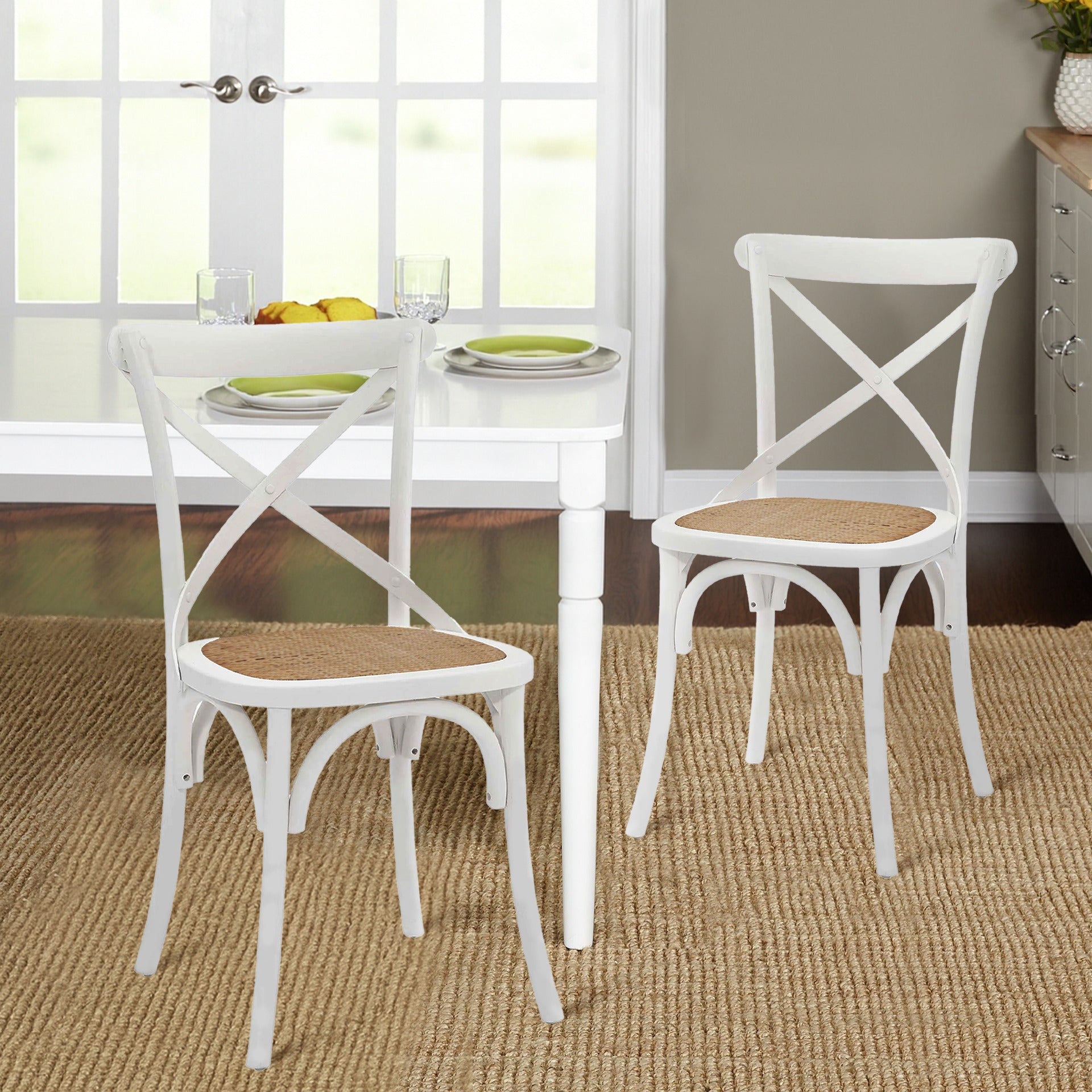 Aaron Dining Chair with Rattan Seat - Set of 2 - White – Treasurebox