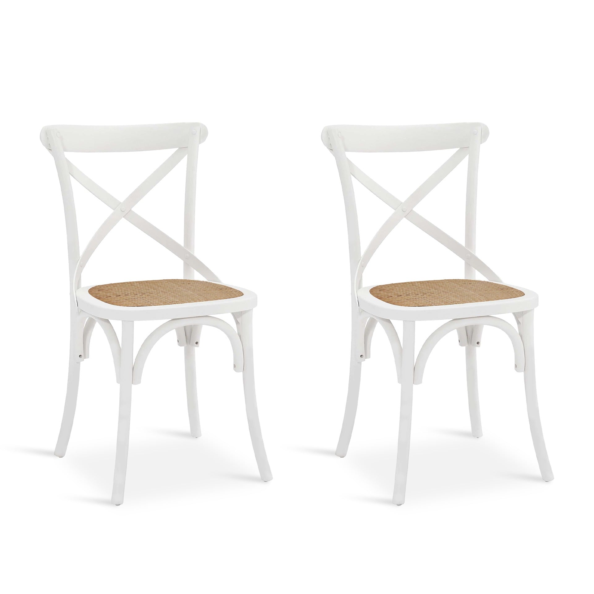 Aaron Dining Chair with Rattan Seat - Set of 2 - White – Treasurebox
